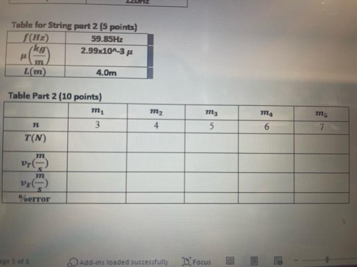 Table for String Part 1 (5 noints) Table Part 1 (10 | Chegg.com Table for String Part 1 (5 noints) Table Part 1 (10 | Chegg.com