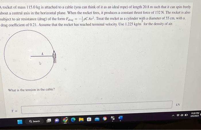 Solved rocket of mass 115.0 kg is attached to a cable (you | Chegg.com