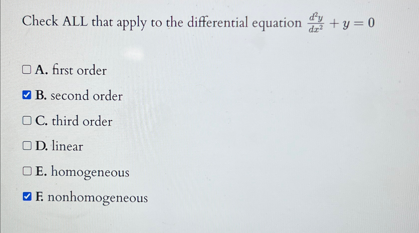 Solved Check ALL that apply to the differential equation | Chegg.com
