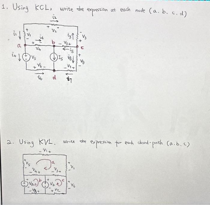 Solved 1. Using KCL, write the expression at each node | Chegg.com