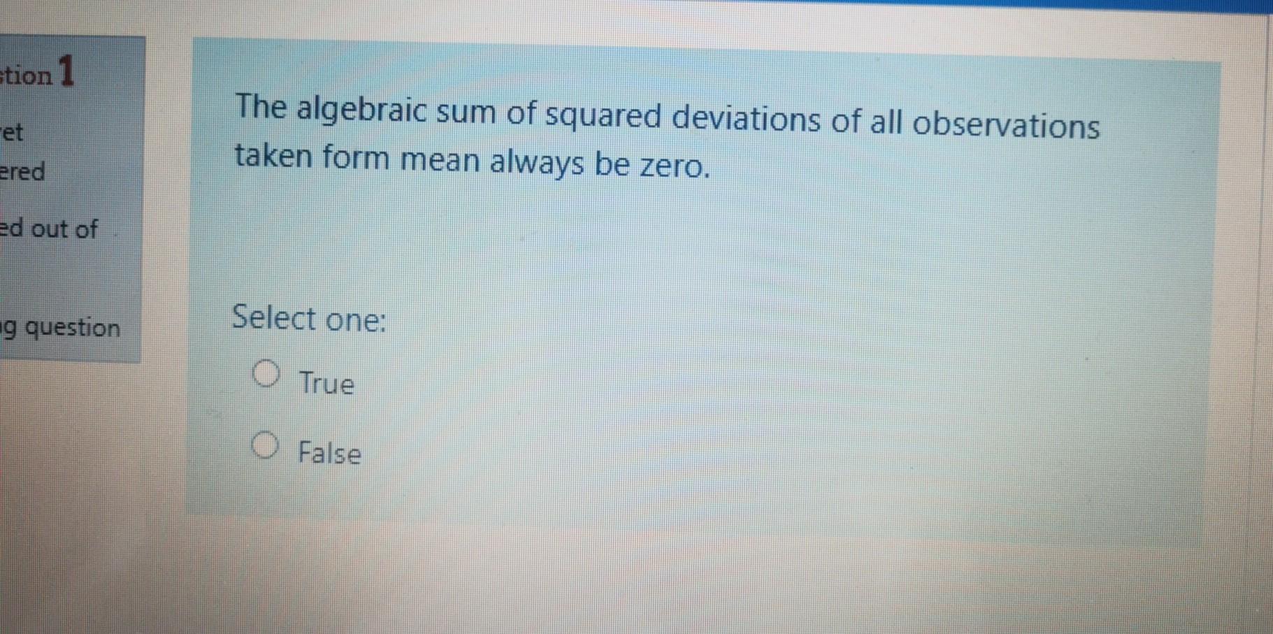 Solved etion 1 et The algebraic sum of squared deviations of | Chegg.com