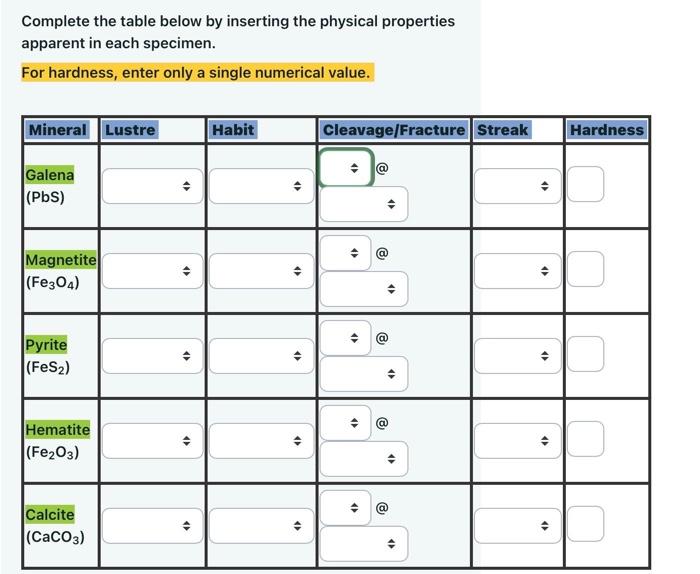 Solved Complete the table below by inserting the physical | Chegg.com