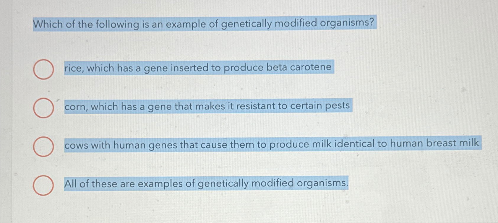 Solved Which of the following is an example of genetically | Chegg.com