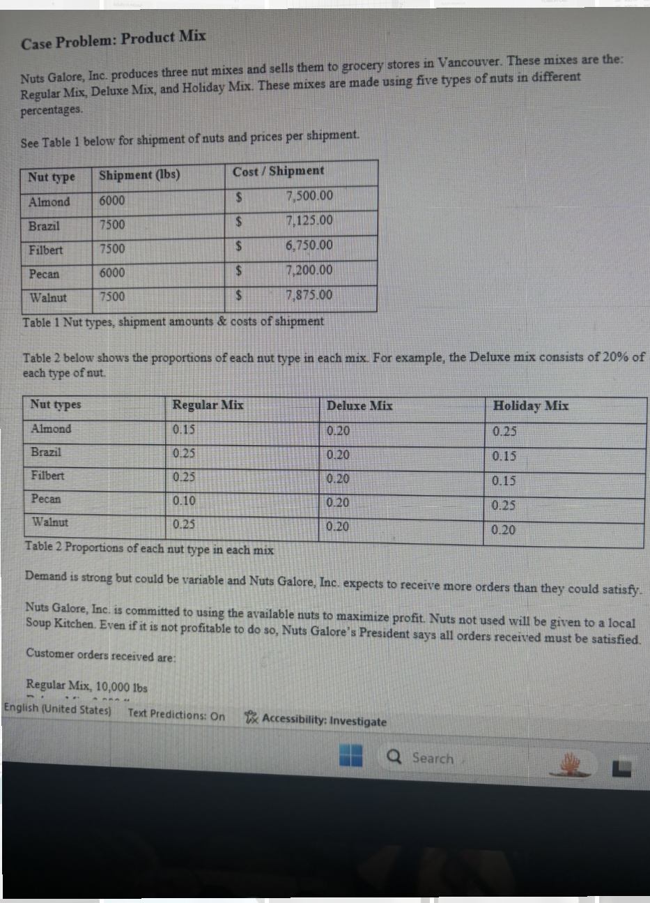 Solved Case Problem: Product MixNuts Galore, Inc. produces | Chegg.com