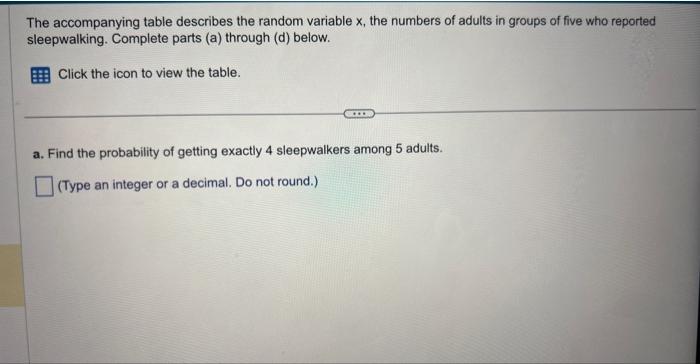 Solved The accompanying table describes the random variable | Chegg.com