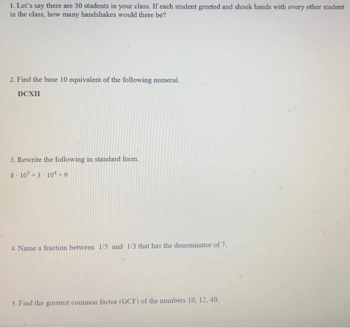 Solved 1. Let's say there are 30 students in your class. If | Chegg.com