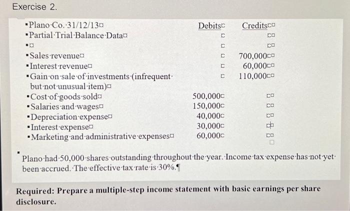 Solved prepare a multiple-step income statement with basic | Chegg.com
