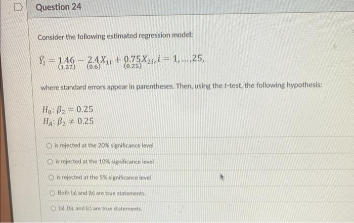 Solved Consider the following estimated regression model: | Chegg.com