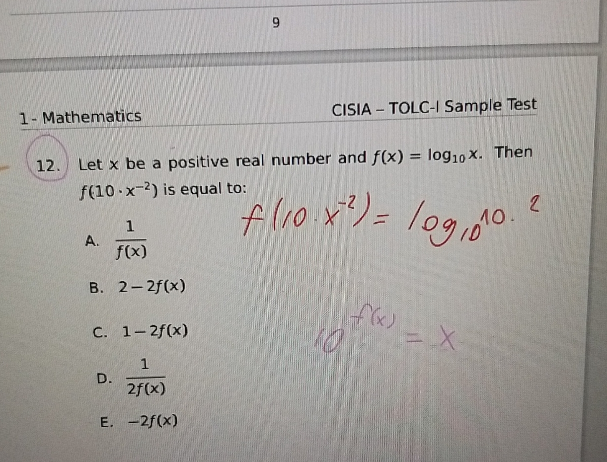 Solved 91- ﻿MathematicsCISIA - ﻿TOLC-I Sample Test12. ﻿Let x | Chegg.com