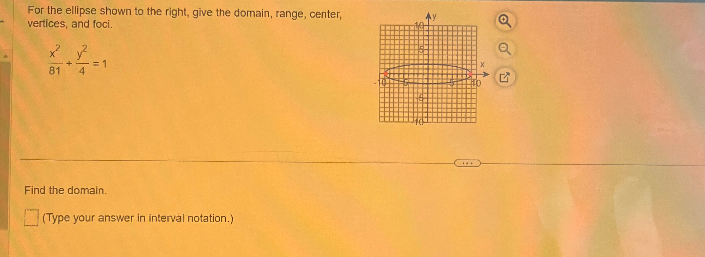 Solved For the ellipse shown to the right, give the domain, | Chegg.com