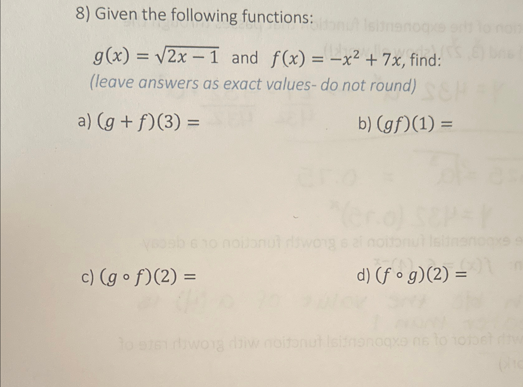 Solved Given the following functions:g(x)=2x-12 ﻿and | Chegg.com
