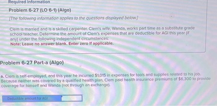 Solved Problem 6-27 (LO 6-1) (Algo) [The following | Chegg.com