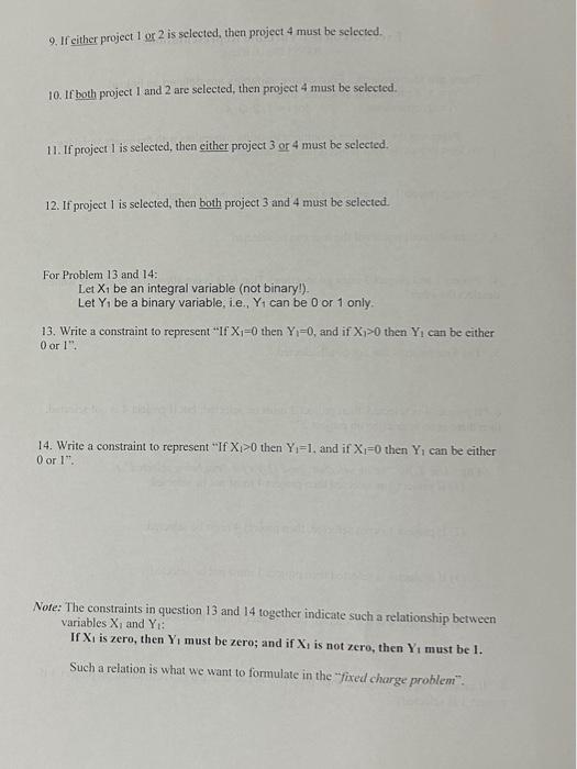 Solved There are four projects. Four binary variables are | Chegg.com
