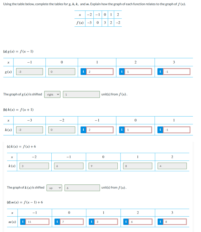 Solved Using the table below, complete the tables for g,h,k, | Chegg.com