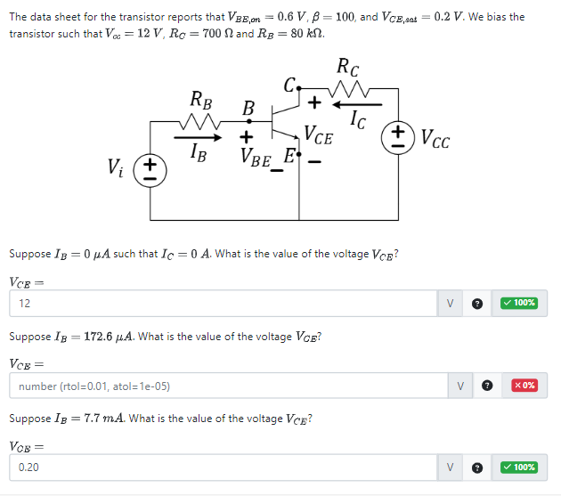 Solved The data sheet for the transistor reports that | Chegg.com