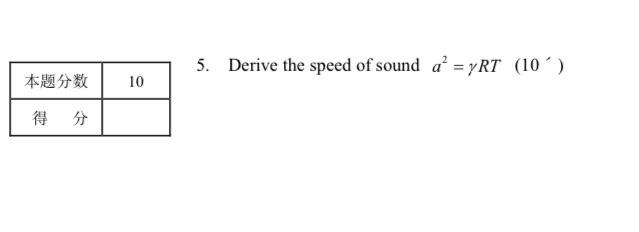 Solved 5. Derive the speed of sound a2=γRT(10′) | Chegg.com