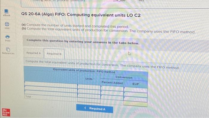 Solved QS 20.6A (Algo) FIFO: Computing equivalent units LO | Chegg.com