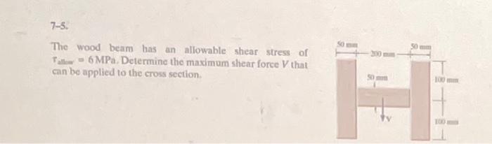 Solved 7−5. The wood beam has an allowable shear stress of | Chegg.com