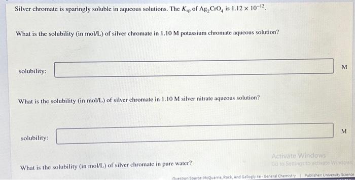 Solved Silver chromate is sparingly soluble in aqueous | Chegg.com