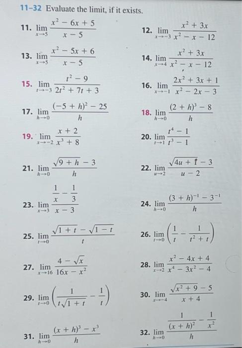 Solved 11-32 Evaluate the limit, if it exists. 11. | Chegg.com