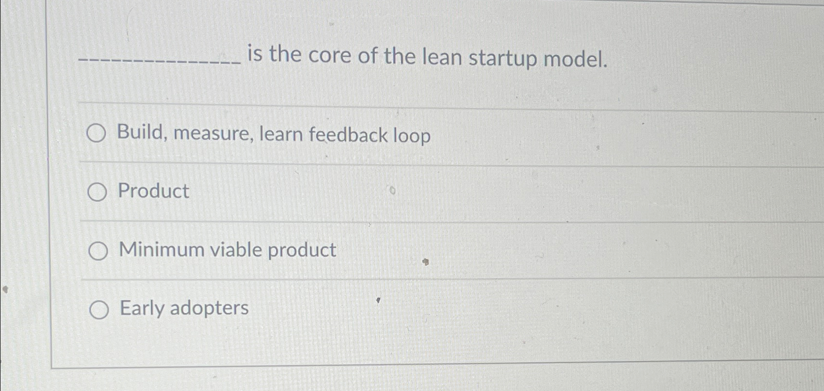 Solved is the core of the lean startup model.Build, measure, | Chegg.com