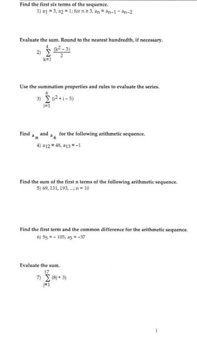 Solved Find the first six terms of the sequence. 1) | Chegg.com