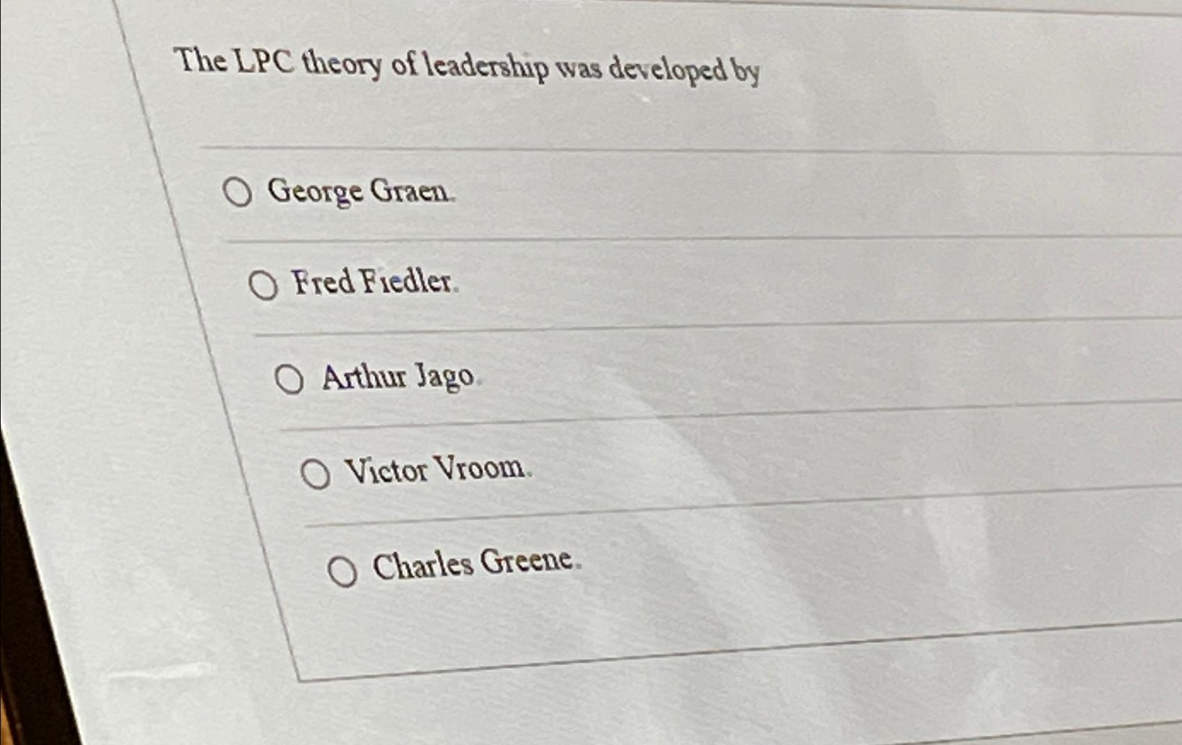 Solved The LPC theory of leadership was developed byGeorge | Chegg.com Solved The LPC theory of leadership was developed byGeorge | Chegg.com