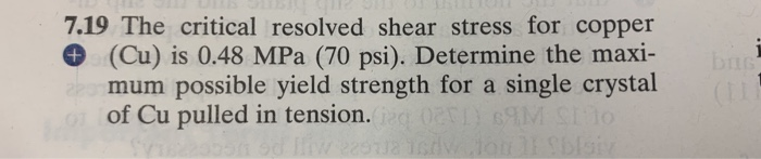 Solved | 7.19 The critical resolved shear stress for copper | Chegg.com