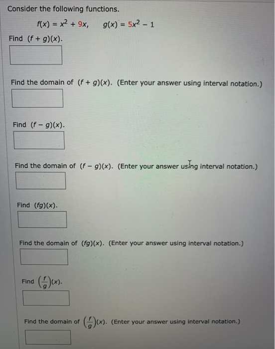 Solved Consider the following functions. f(x) = x² +9x, g(x) | Chegg.com