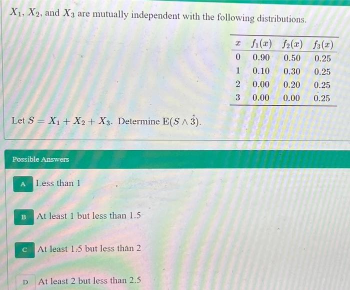 Solved X1, X2, and X3 are mutually independent with the | Chegg.com