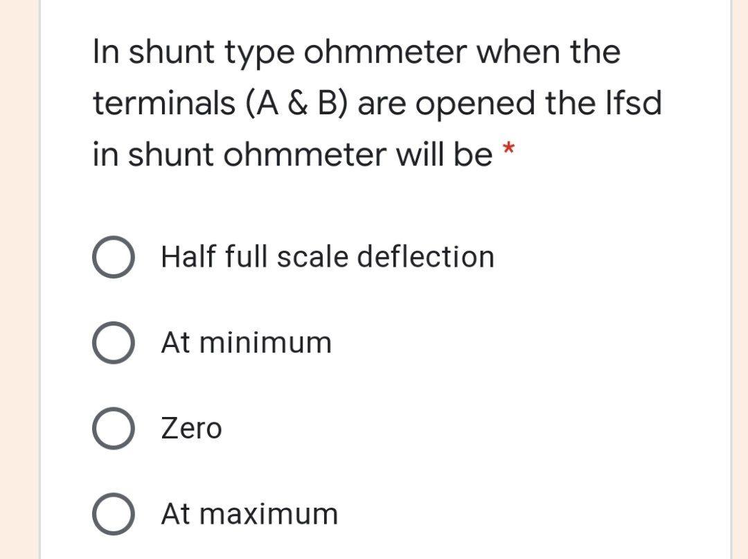 Solved In shunt type ohmmeter when the terminals (A & B) are | Chegg.com