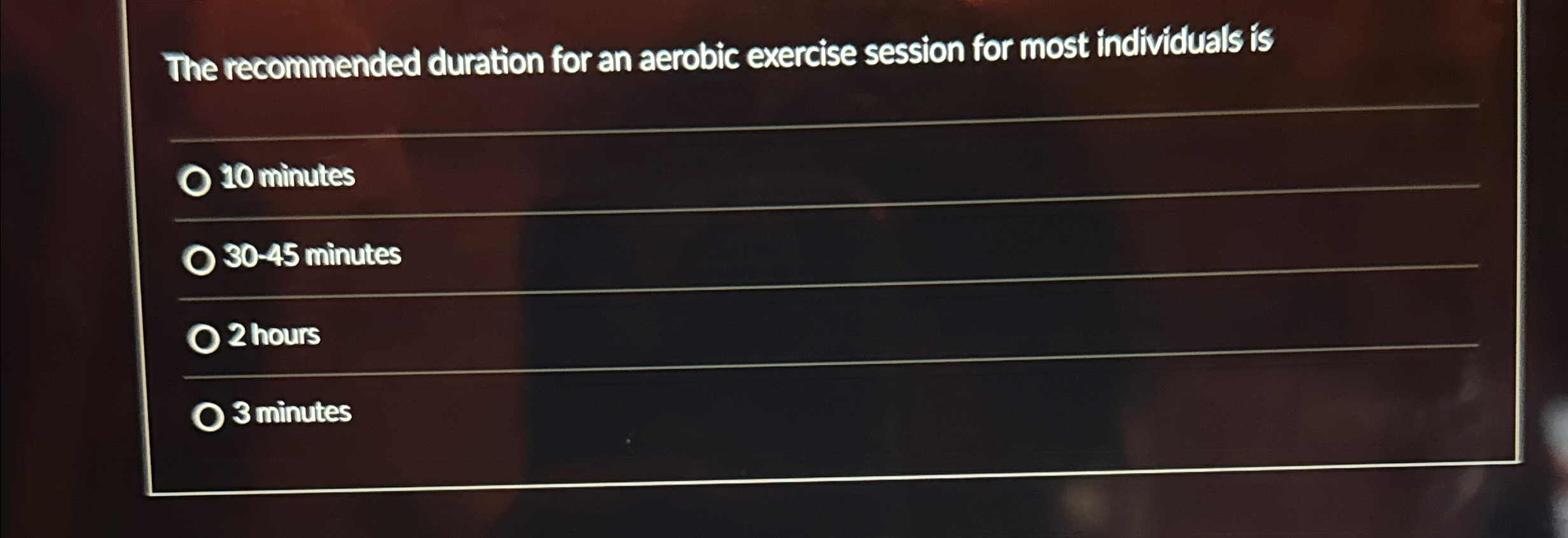Solved The recommended duration for an aerobic exercise | Chegg.com
