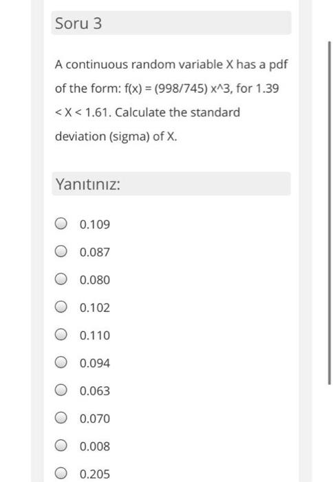 Solved Soru 3 A continuous random variable X has a pdf of | Chegg.com
