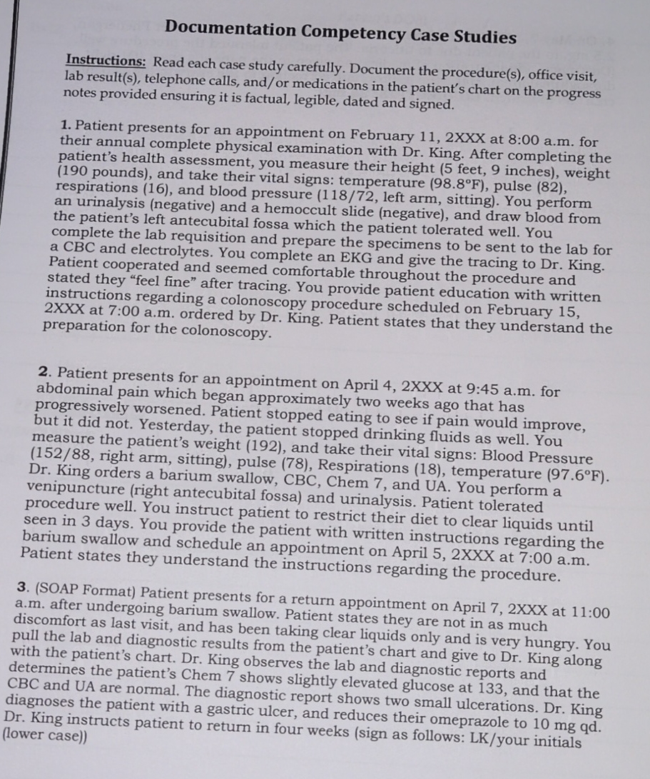 Solved Documentation Competency Case StudiesInstructions: | Chegg.com