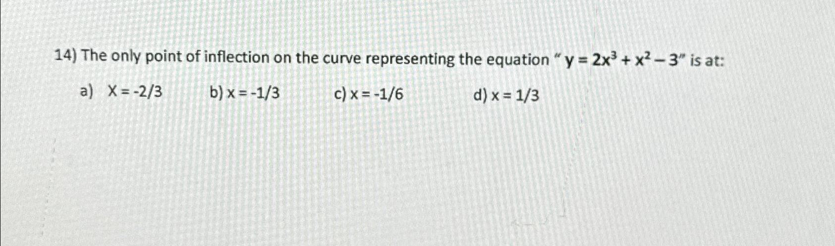 Solved The only point of inflection on the curve | Chegg.com