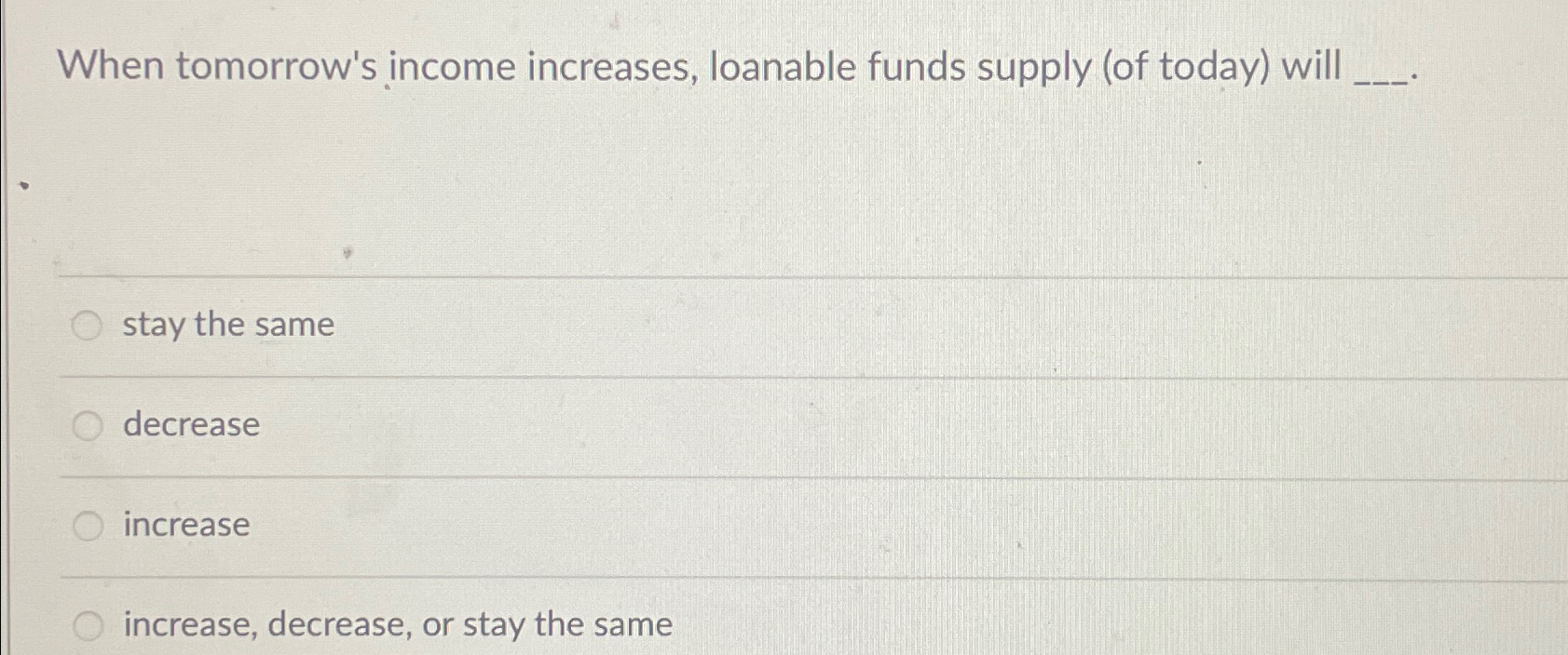 Solved When tomorrow's income increases, loanable funds | Chegg.com
