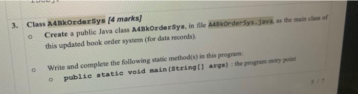 Class A ABkOrdersys [4 marks] - Create a public Java | Chegg.com