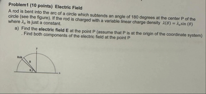 Solved Problem1 (10 ﻿points) ﻿Electric FieldA rod is bent | Chegg.com