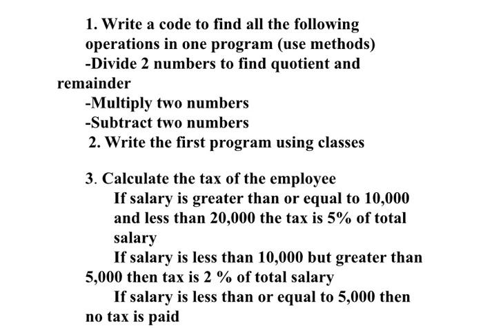 Solved 1. Write a code to find all the following operations | Chegg.com