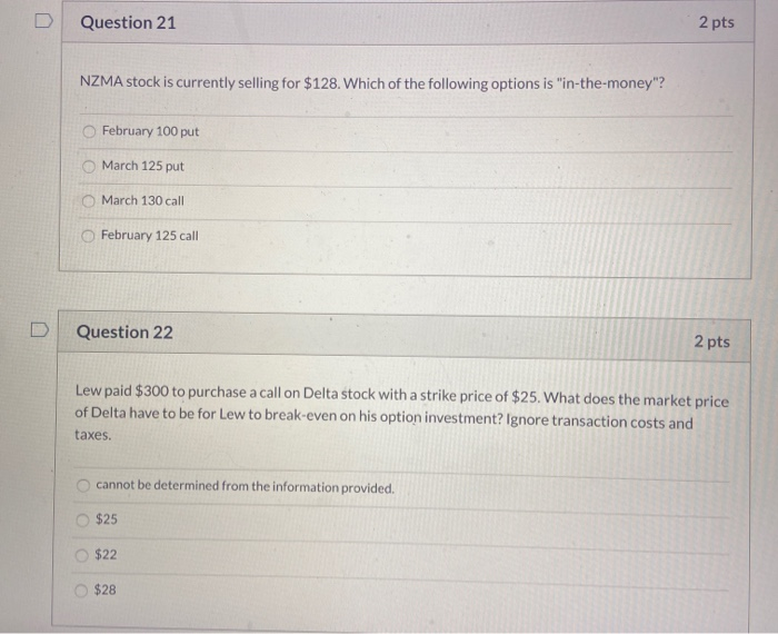 Solved Question 21 2 pts NZMA stock is currently selling for | Chegg.com