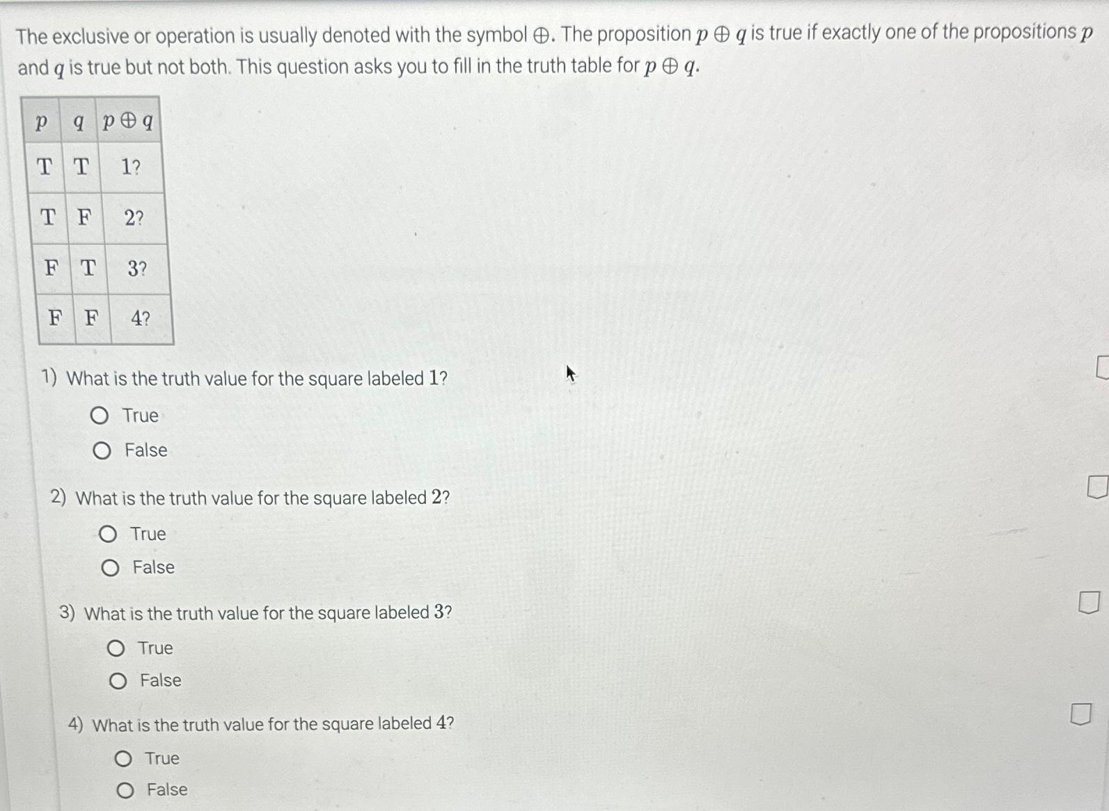 Solved The exclusive or operation is usually denoted with | Chegg.com