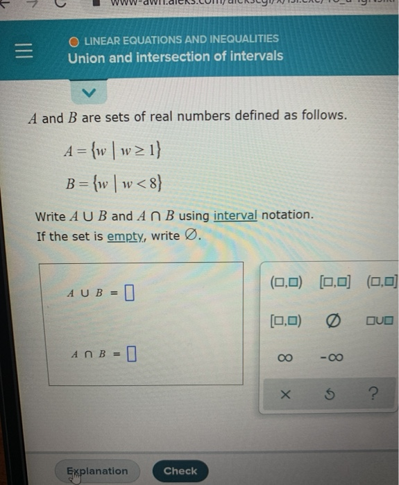 Solved = O LINEAR EQUATIONS AND INEQUALITIES Union and | Chegg.com