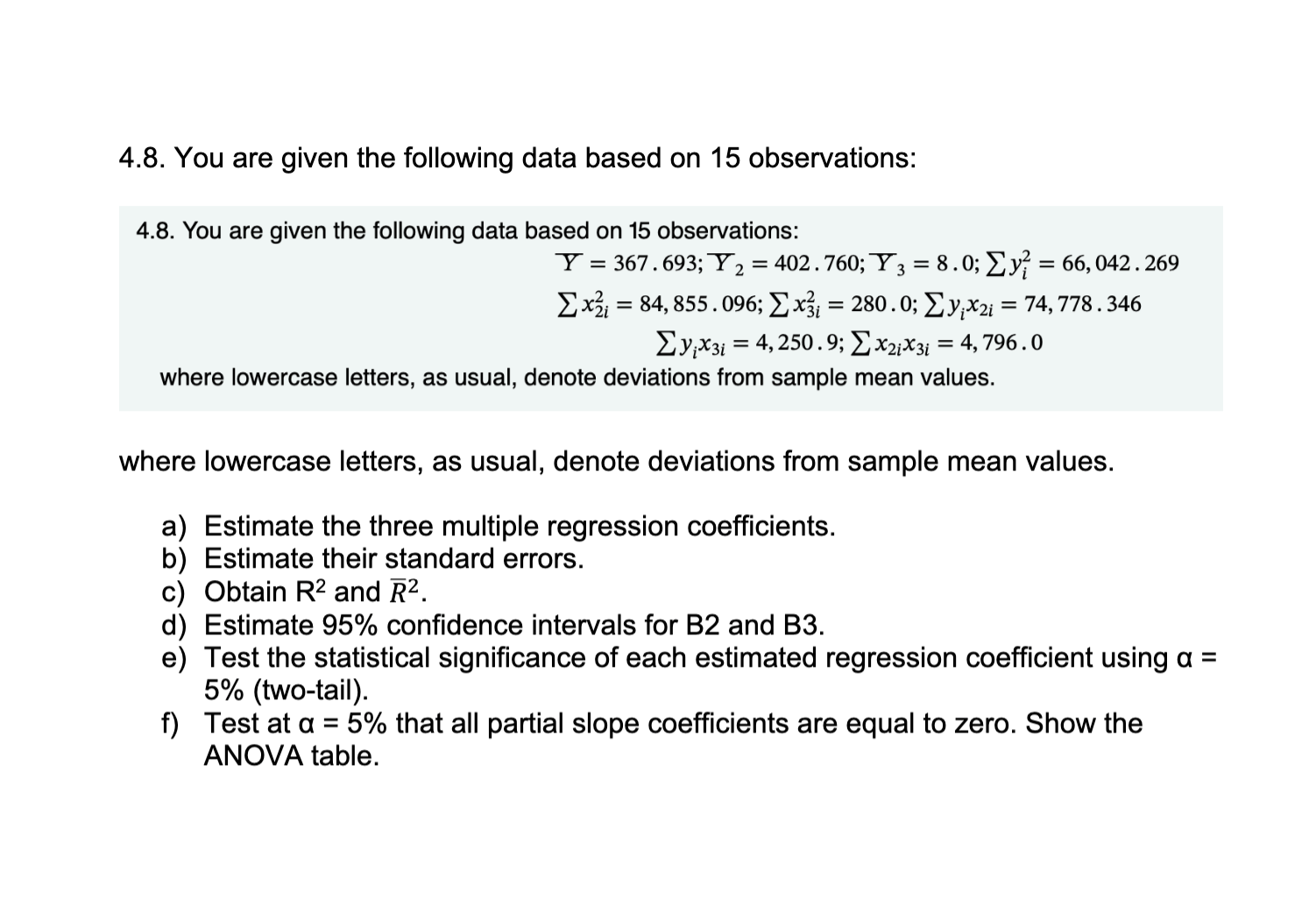 Solved 4.8. ﻿You are given the following data based on 15 | Chegg.com