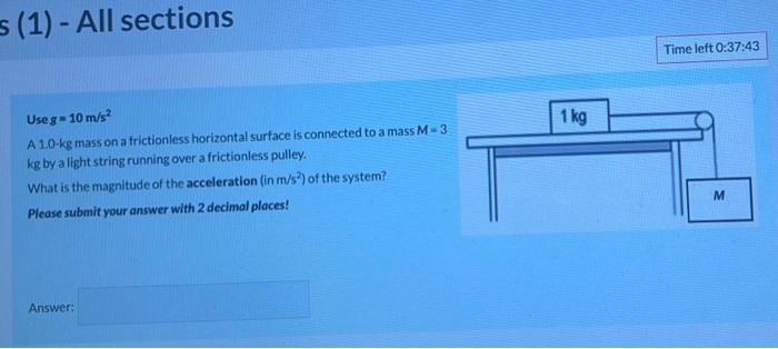 Solved (1) - All sections Use g=10 m/s2 A 1.0−kg mass on a | Chegg.com
