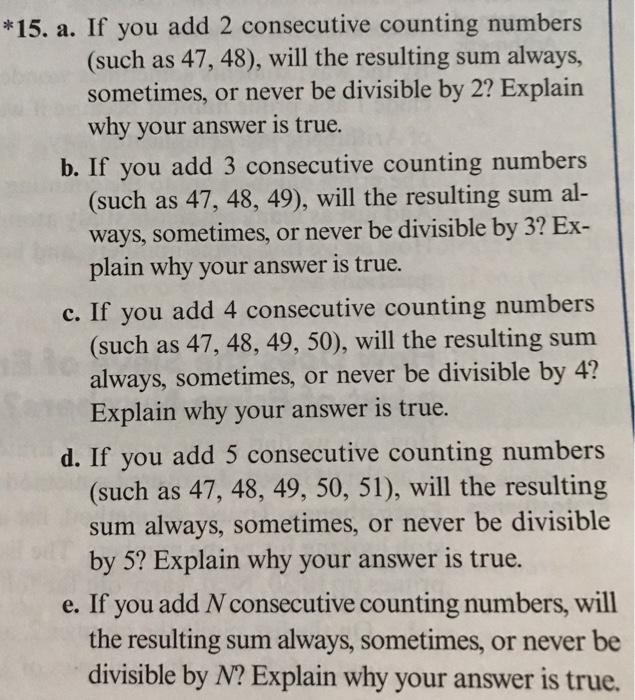 Solved *15. a. If you add 2 consecutive counting numbers | Chegg.com