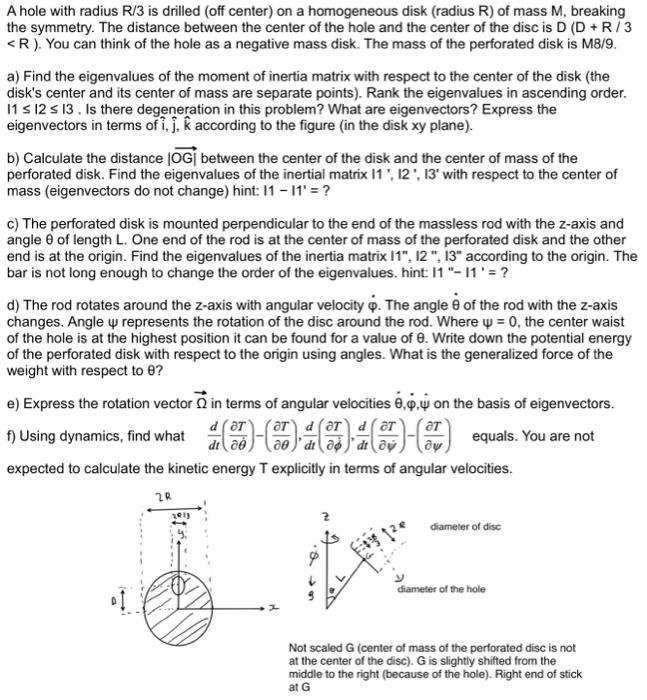 Solved A hole with radius R/3 is drilled (off center) on a | Chegg.com