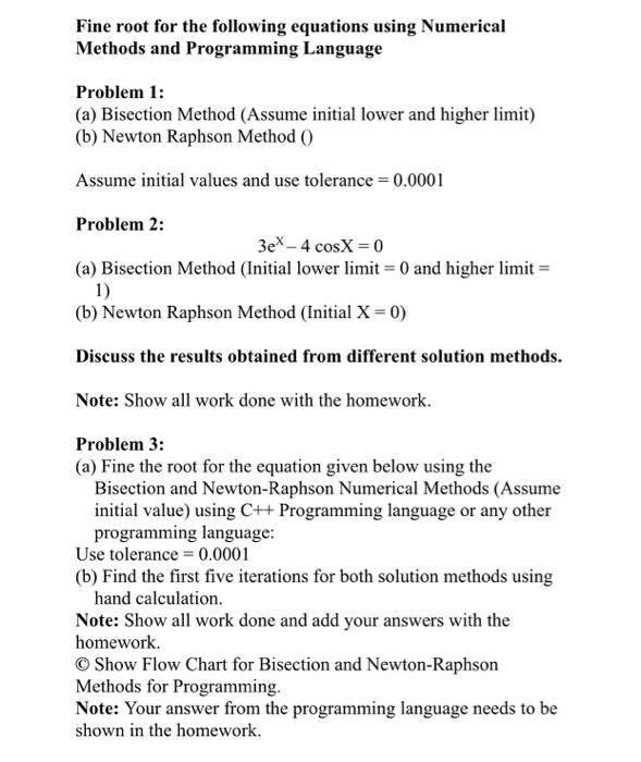 Solved Fine root for the following equations using Numerical | Chegg.com