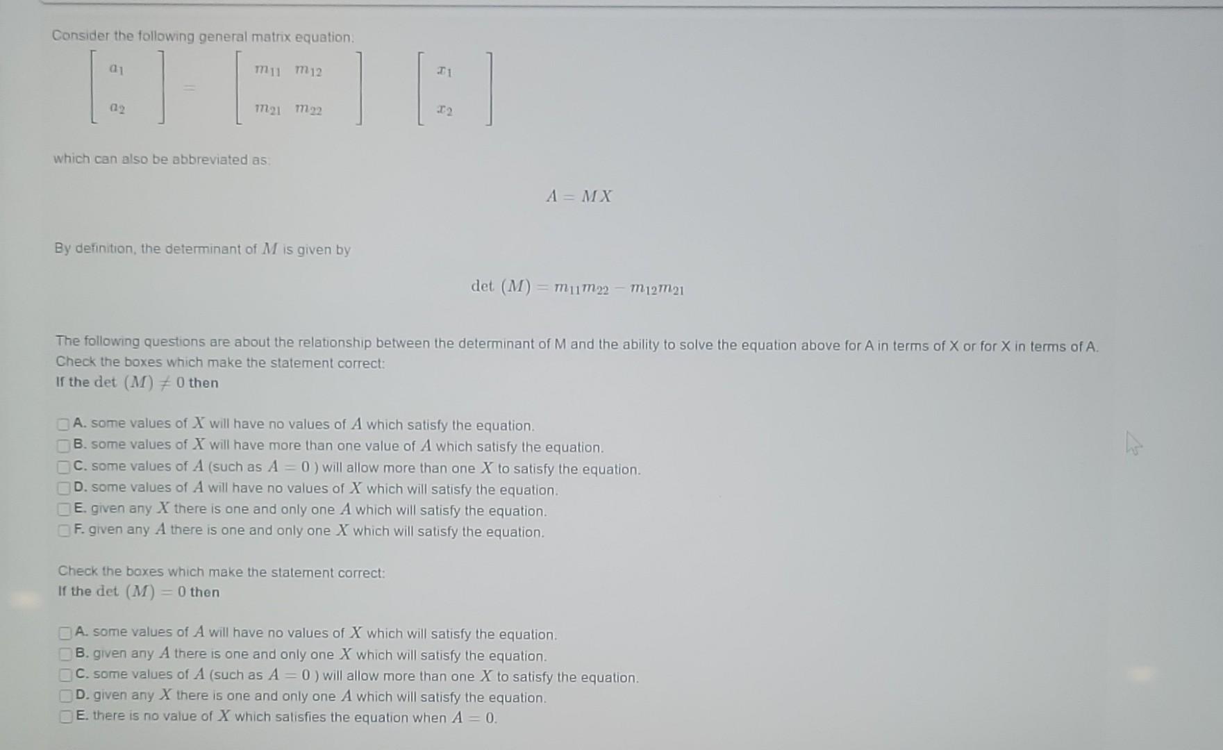 Solved Consider the following general matrix equation. | Chegg.com