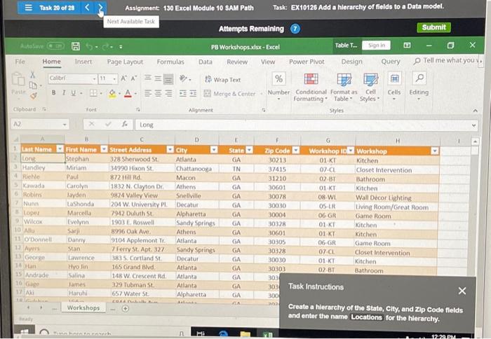 Create a hierarchy of the State, City, and Zip Code | Chegg.com