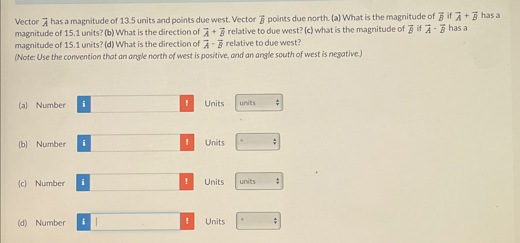 Solved Vector vec(A) ﻿has a magnitude of 13.5 ﻿units and | Chegg.com